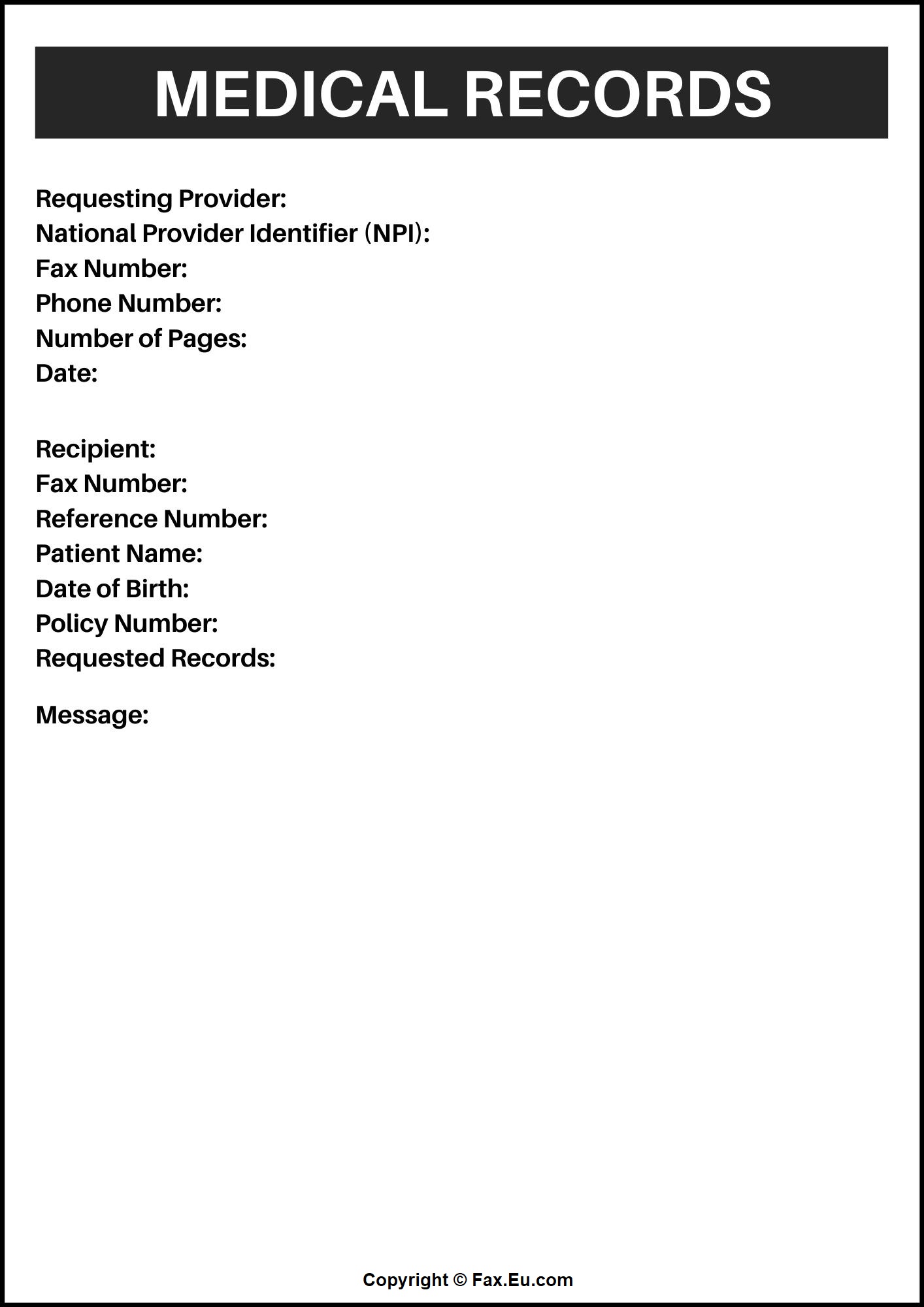 Medical Records Fax Cover Sheet Printable And Editable Free Fax