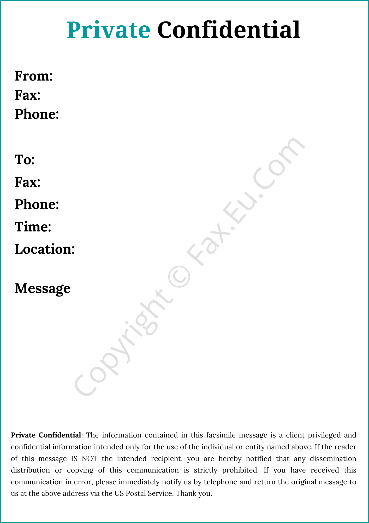 Private Confidential Fax Cover Sheet – Printable and Editable - Free ...