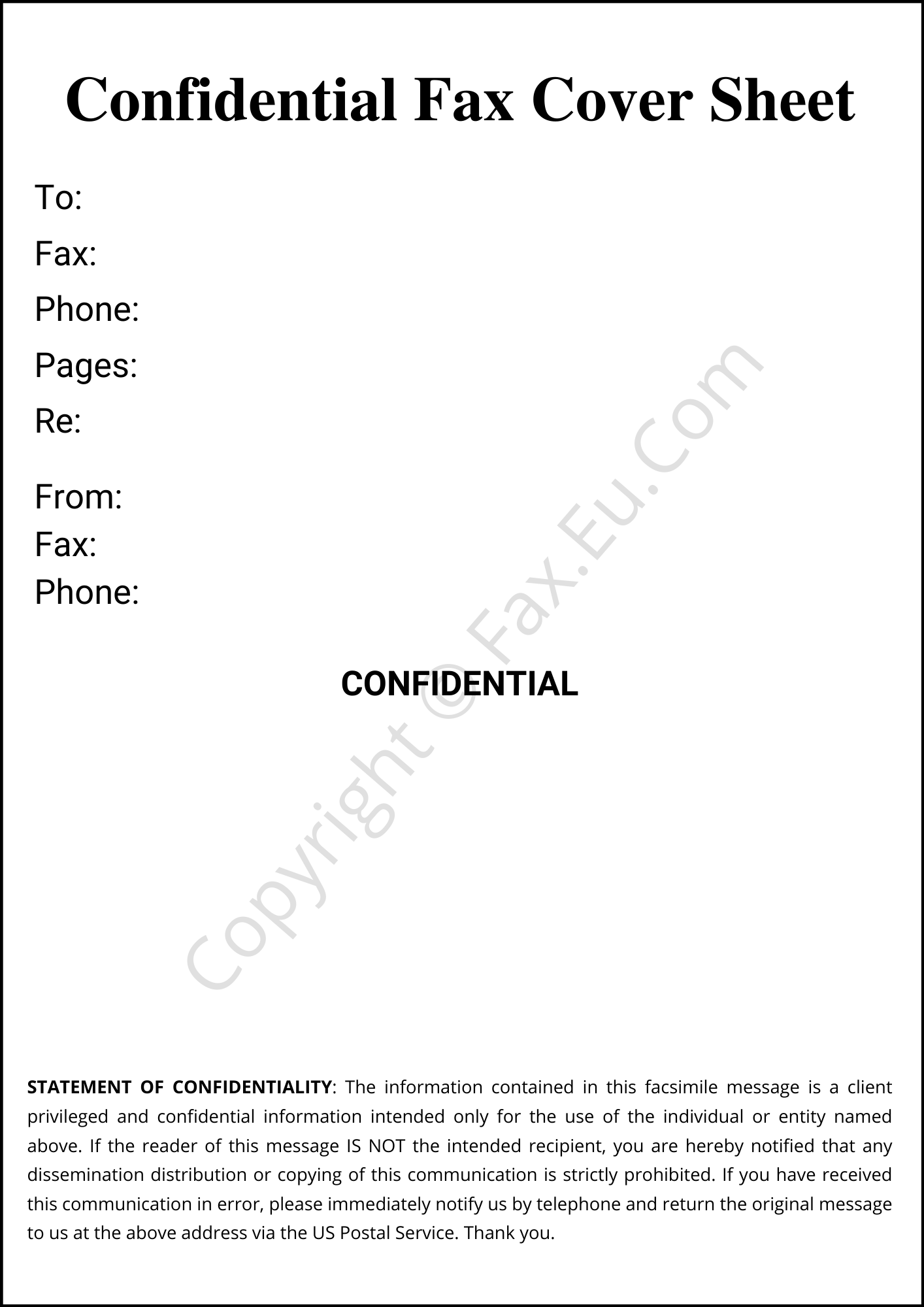 Confidential Fax Cover Sheet – Printable and Editable - Free Fax Cover ...