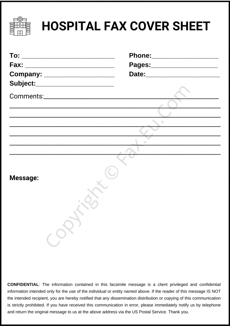 Hospital Fax Cover Sheet – Printable and Editable - Free Fax Cover ...